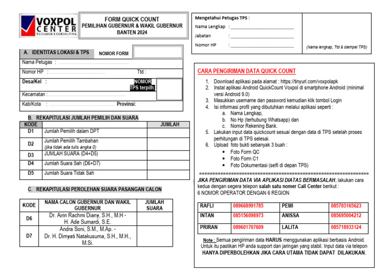 Form Formulir Quick Count Voxpol Pilkada Banten 2024 | PDF