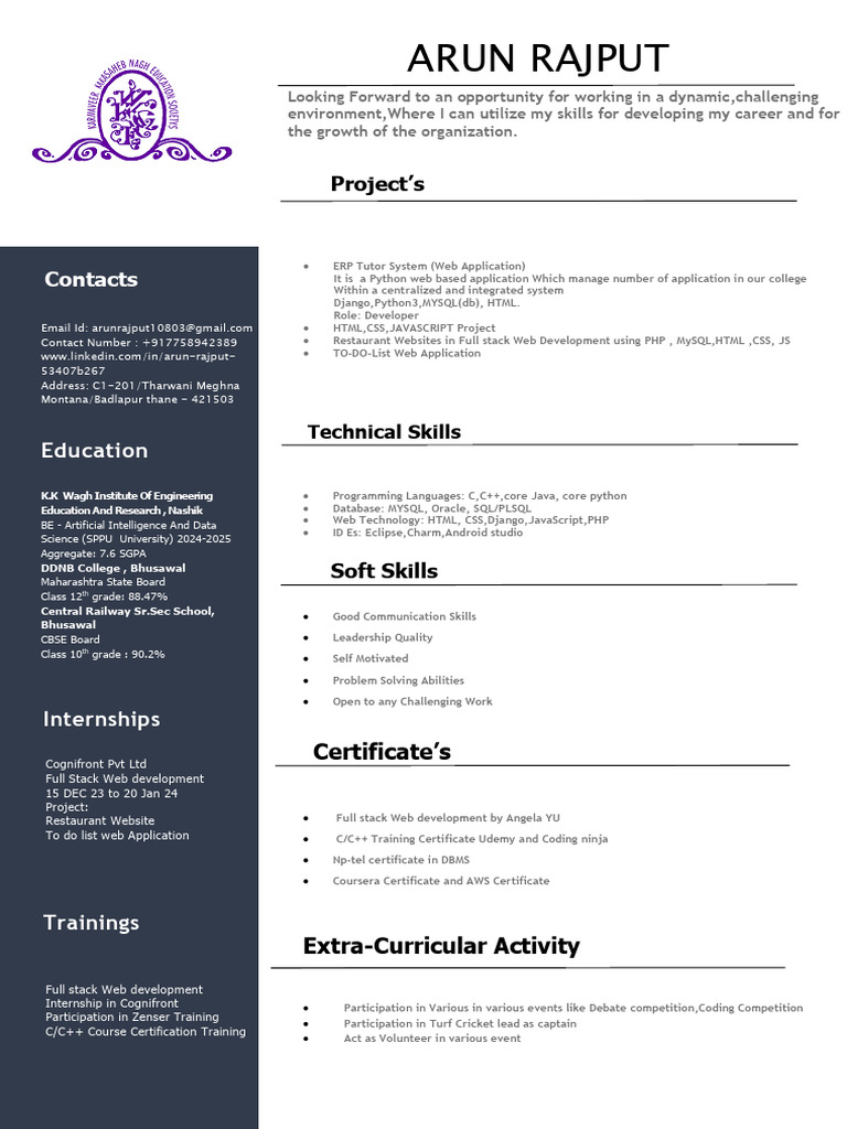 Arun-rajput resume | PDF | Web Development | My Sql