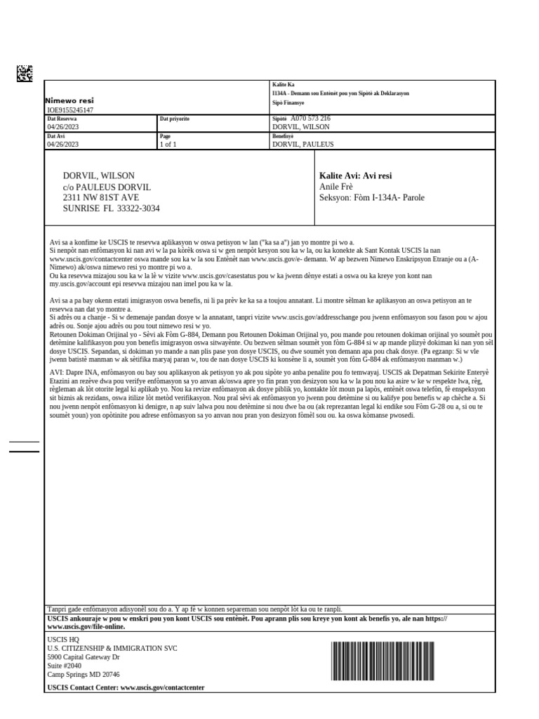 Receipt Notice - Pauleus 1 | PDF