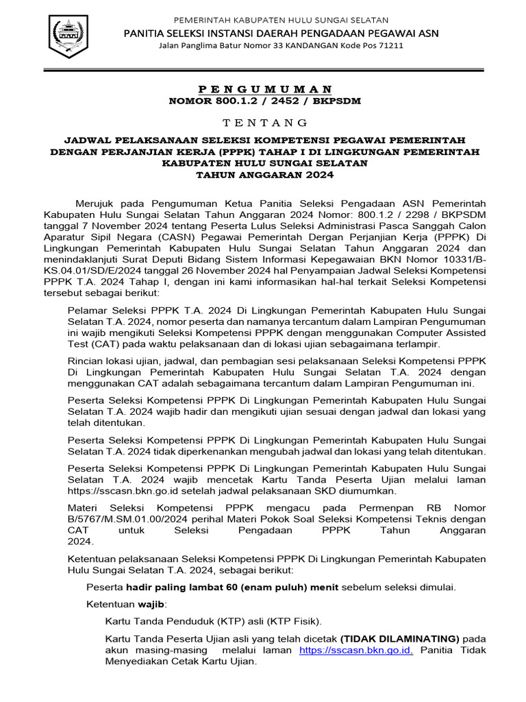 Pengumuman Jadwal Seleksi PPPI Tahap 1 Lampiran | PDF