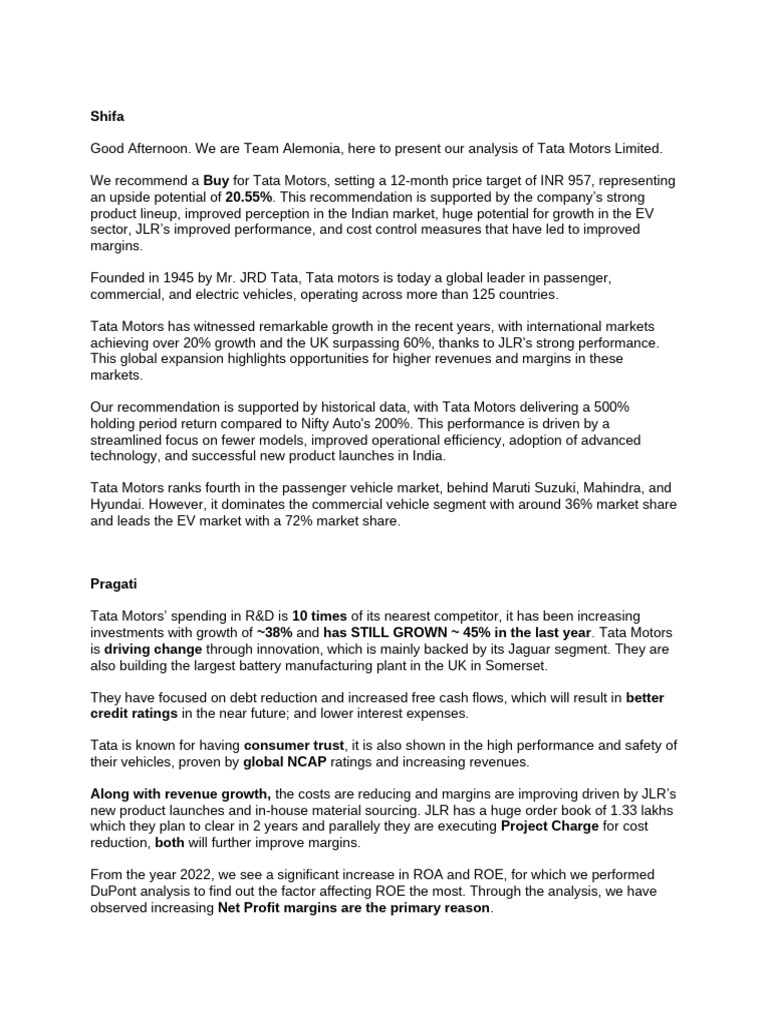 TM Script (1) | PDF | Electric Vehicle | Valuation (Finance)