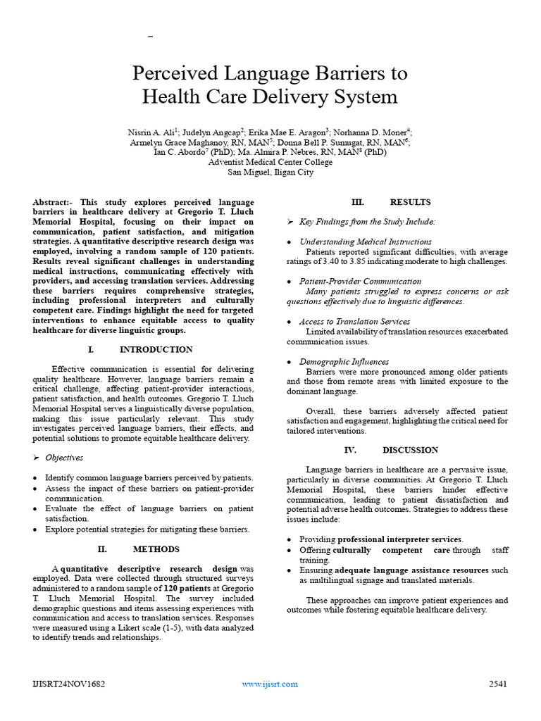Language Barriers in Healthcare Delivery | PDF | Health Care | Survey ...