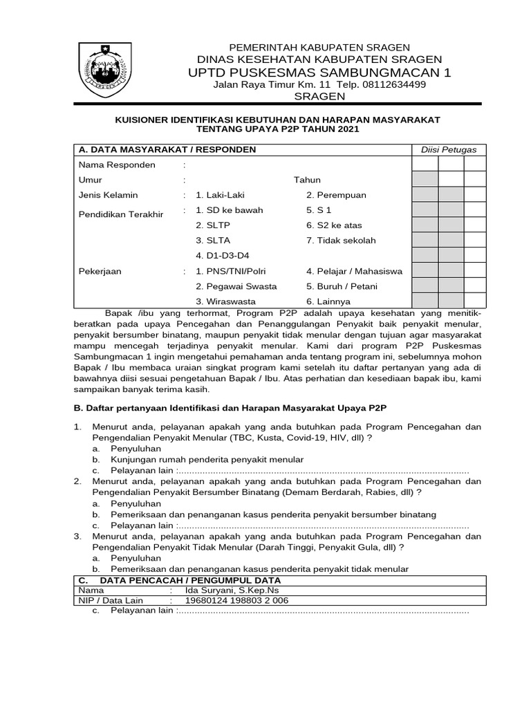 Kuisioner IKH Program P2P Revisi | PDF