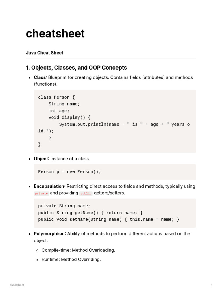 Cheatsheet | PDF | Class (Computer Programming) | Method (Computer Programming)