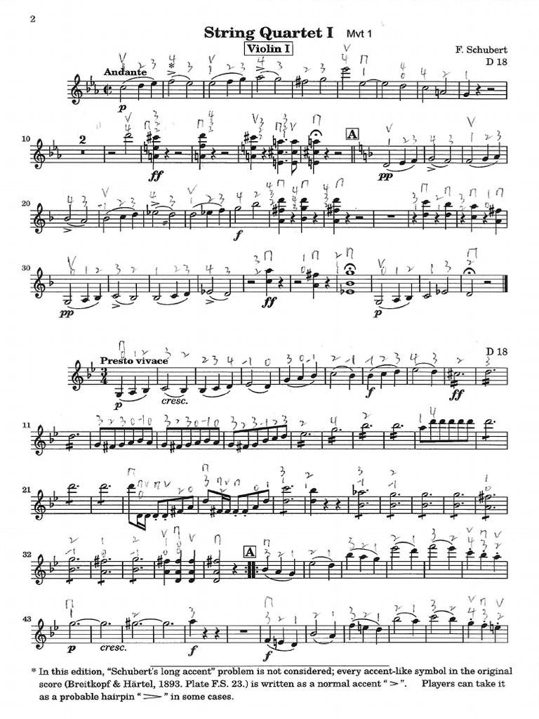 Schubert String Quarter No 1 Part Score With Markings | PDF