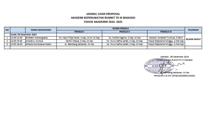Jadwal Ujian Proposal Akper Manado 2024 | PDF