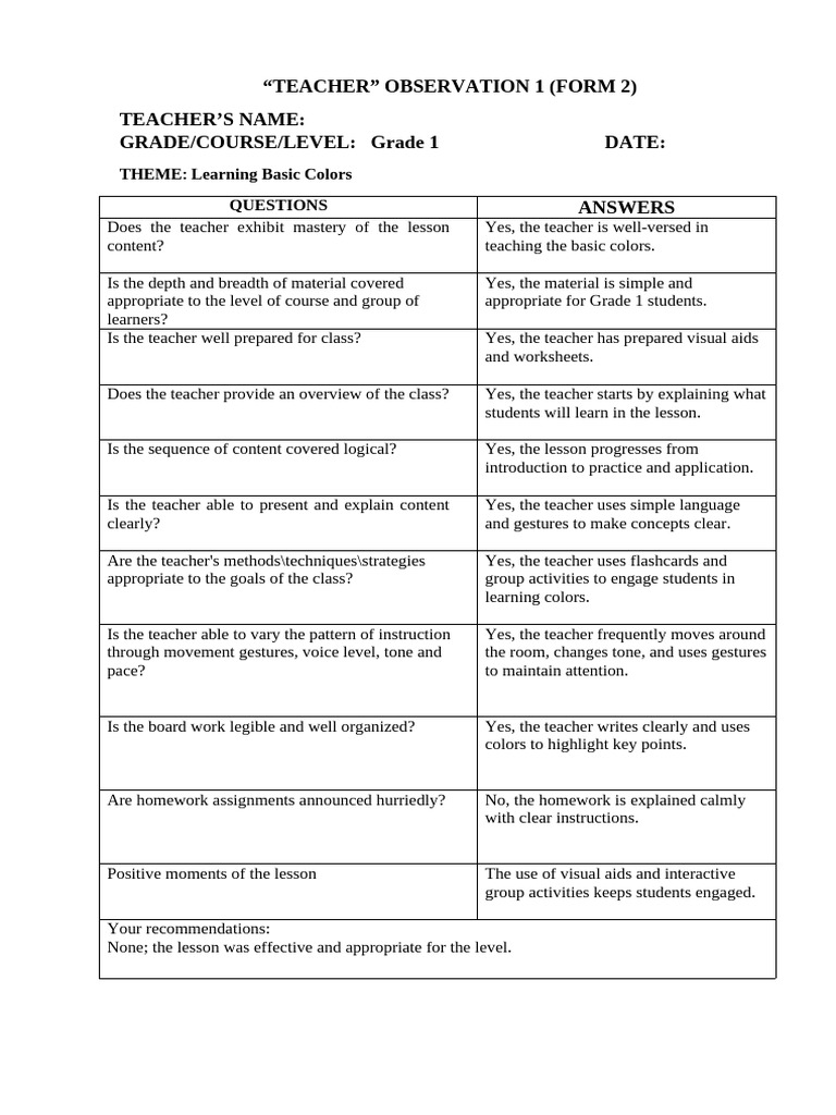 ENTRY_4_–_Lesson_observation_Form_2_Lesson_observation_Form_2_for | PDF ...