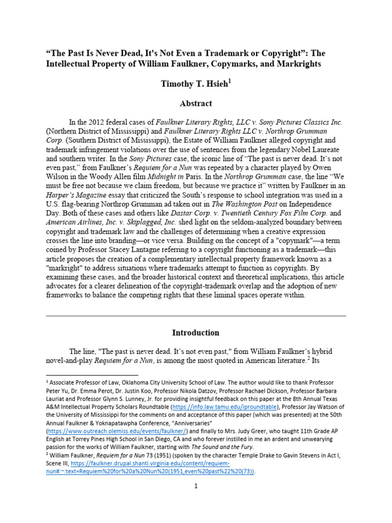 Timothy T Hsieh - Past Is Never Dead - Faulkner IP, Copymarks and ... Timothy T Hsieh - Past Is Never Dead - Faulkner IP, Copymarks and ...