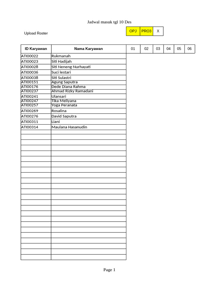 Templete Roster Produksi TGL 10 Des 2024 | PDF