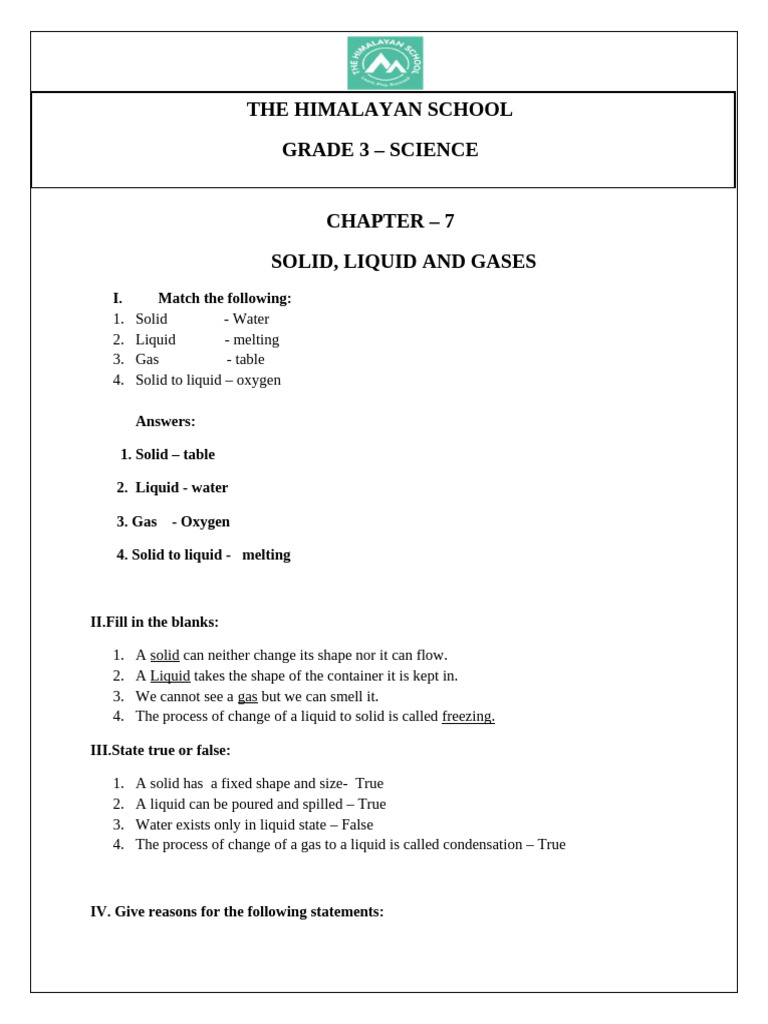 Chapter 7 Science Answers | PDF | Liquids | Gases