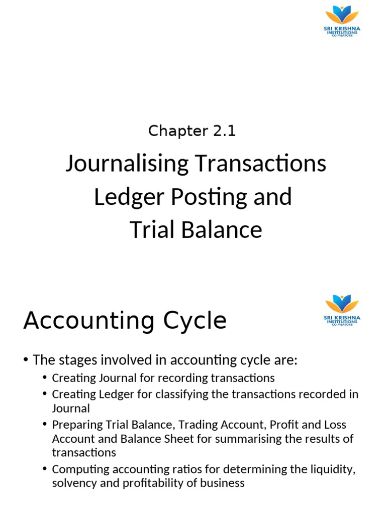 Chapter 2.1 - Journal, Ledger & Trial Balance | PDF | Debits And ...