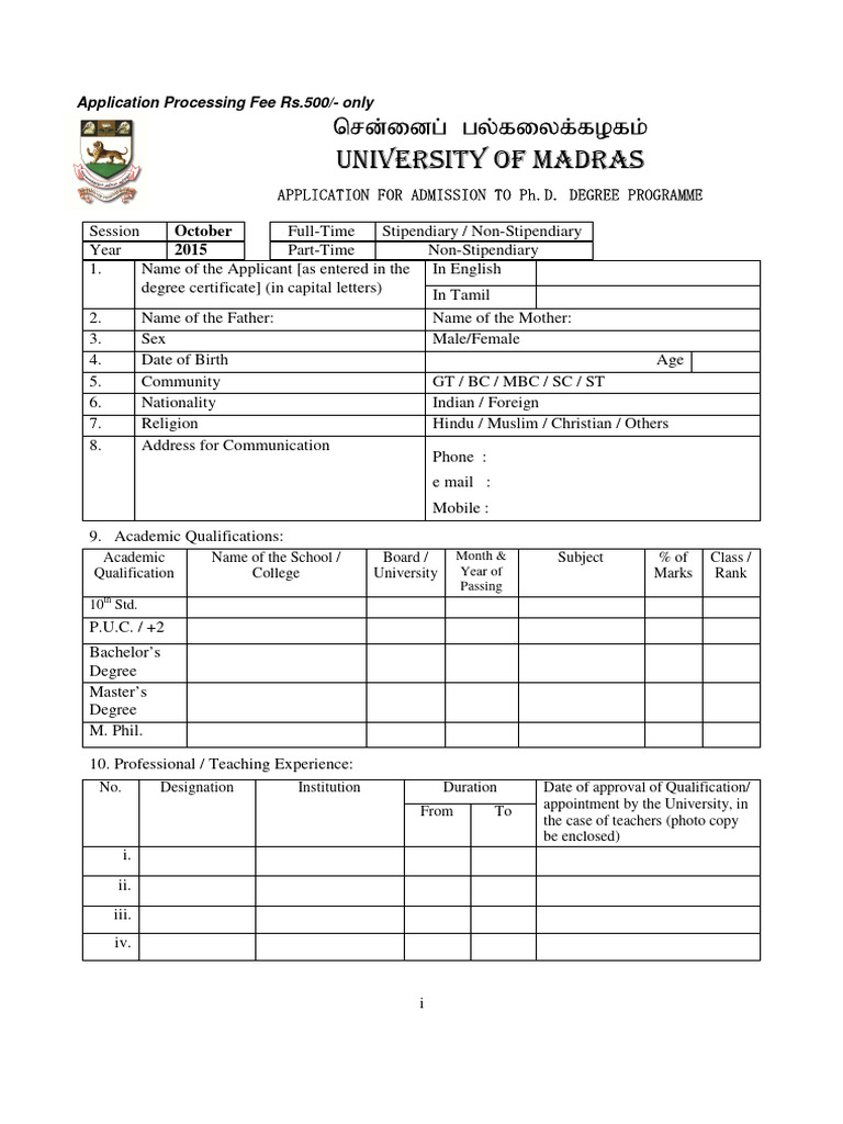 Madras University Ph.D. Admission Guide | PDF | Thesis | Doctor Of ...