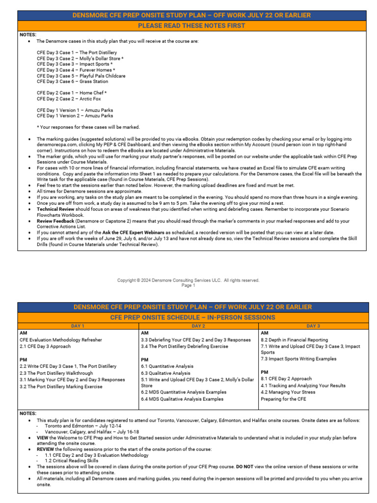 Study Plan - Off Work July 22 or Earlier 3 | PDF