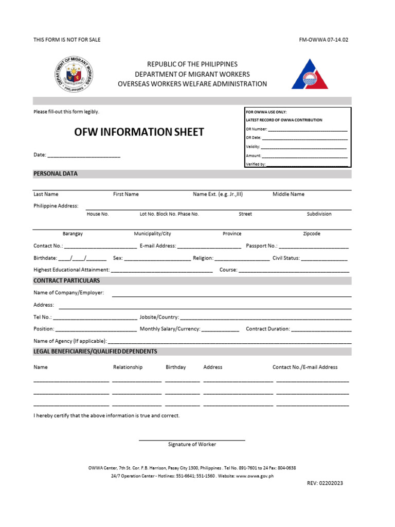 Owwa Information Sheet Latest | PDF | Labor