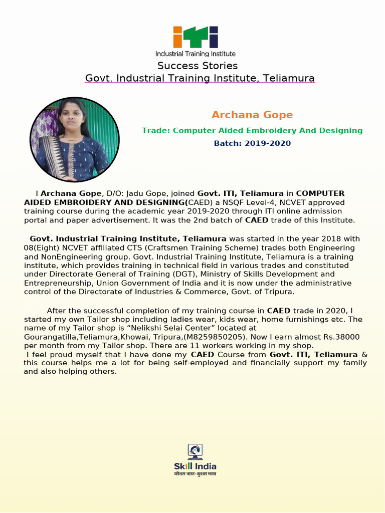 Success Stories of ITI Teliamura 2023 030427 | PDF | Vocational ...