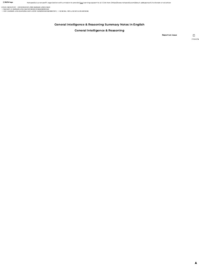 Railway JE - CBT I - General Intelligence & Reasoning Summary Notes in ...