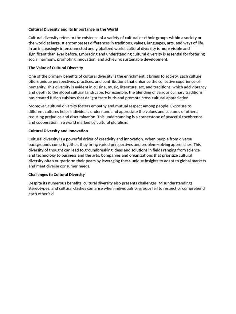 Cultural Diversity and Its Importance in The World | PDF