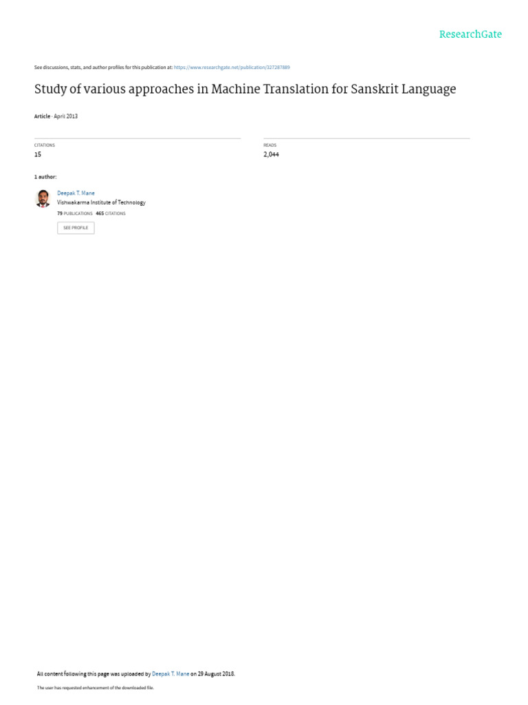 Study of Various Approaches in Machine Translation For Sanskrit ...
