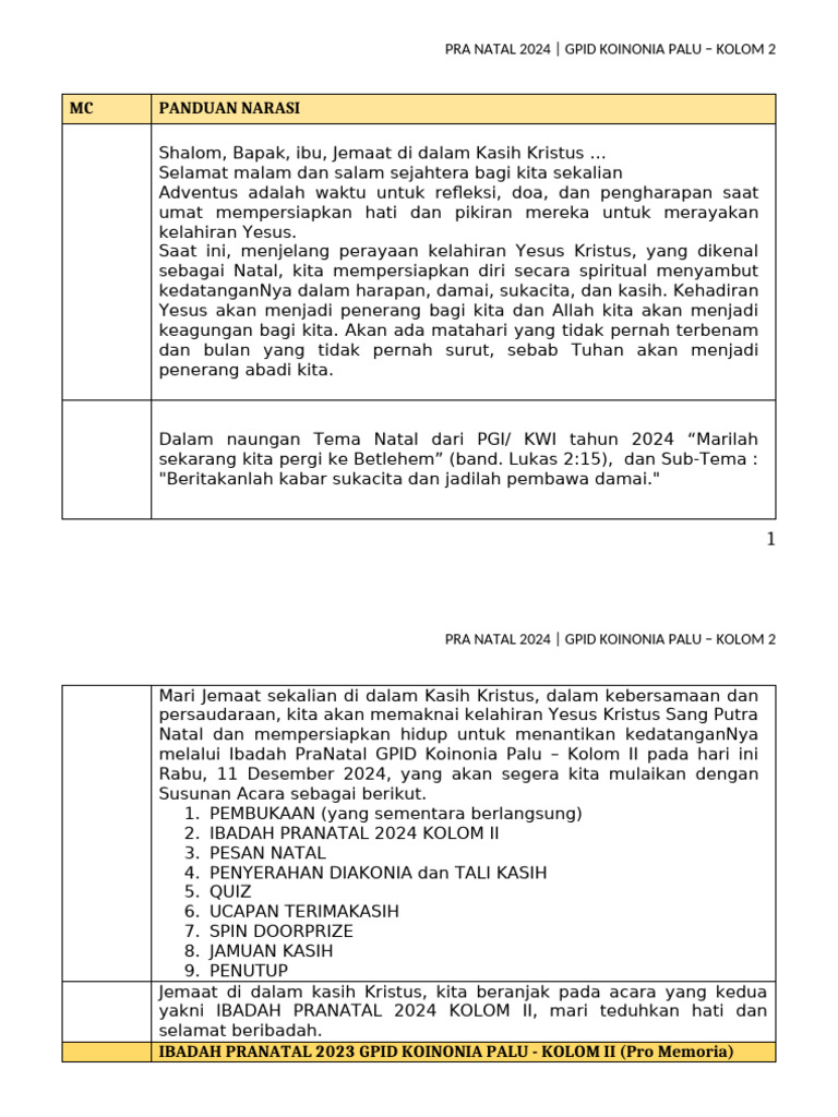 Skrip Acara Pra Natal 2024 | PDF