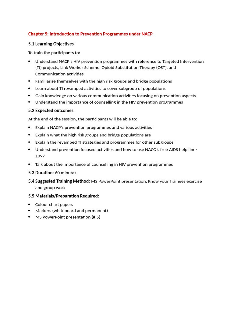 Chapter 5 - Introduction To Prevention Programme Under NACP - Post ...