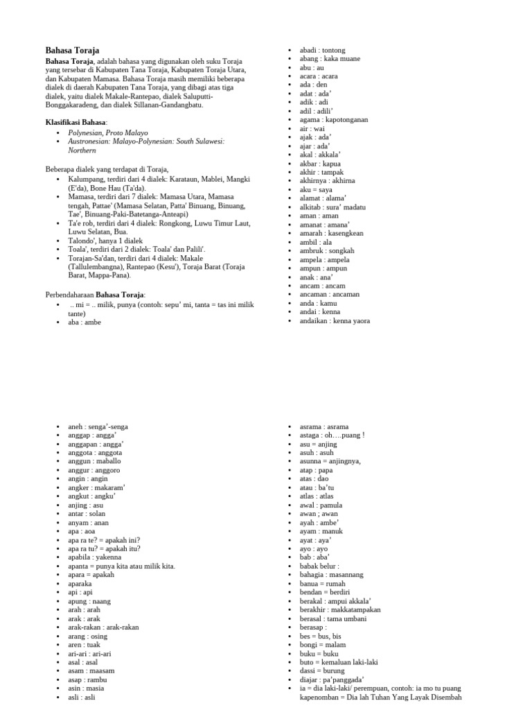 Kamus Lengkap Bahasa Toraja | PDF