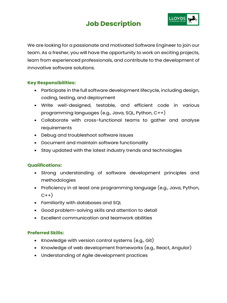 Software Engineer Job Opening at Lloyds | PDF | Computer Programming ...