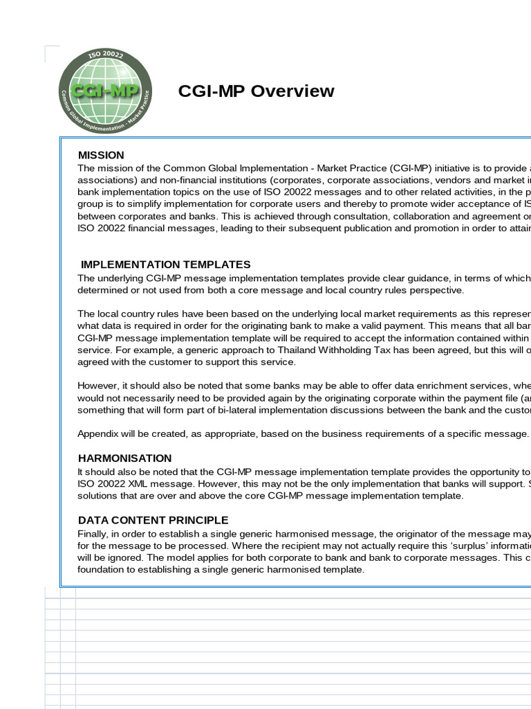 CGI-MP ISO 20022 Implementation Guide | PDF | United States Postal ...