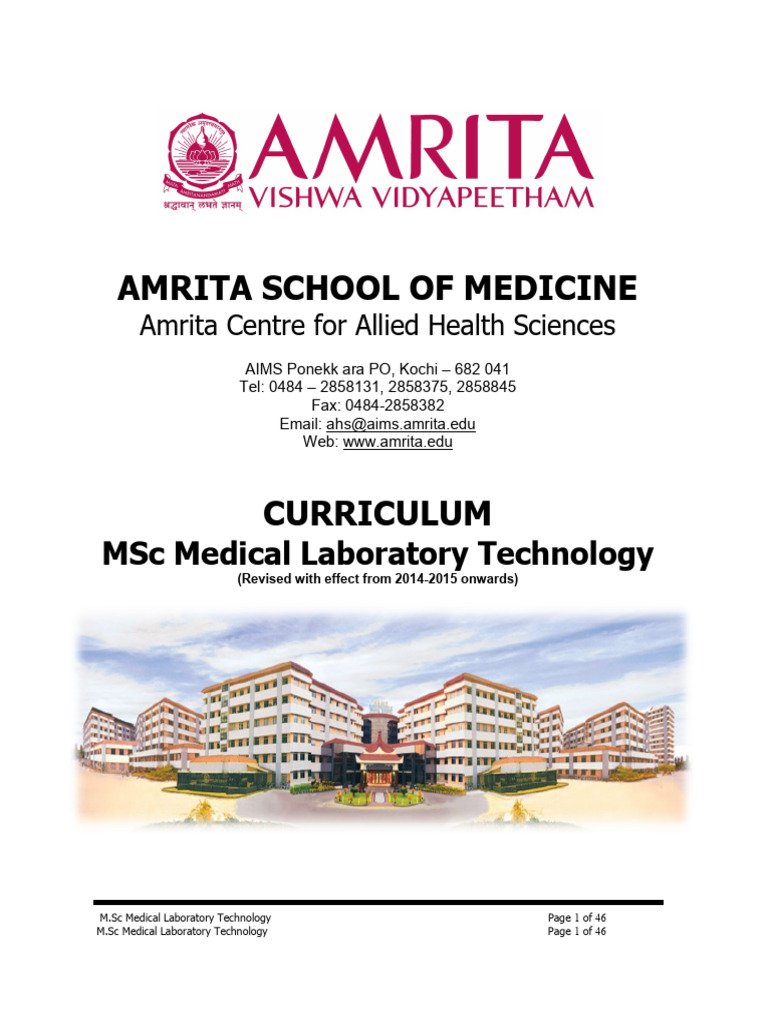 M.Sc Medical Laboratory Technology Curriculum | PDF | Metabolism ...