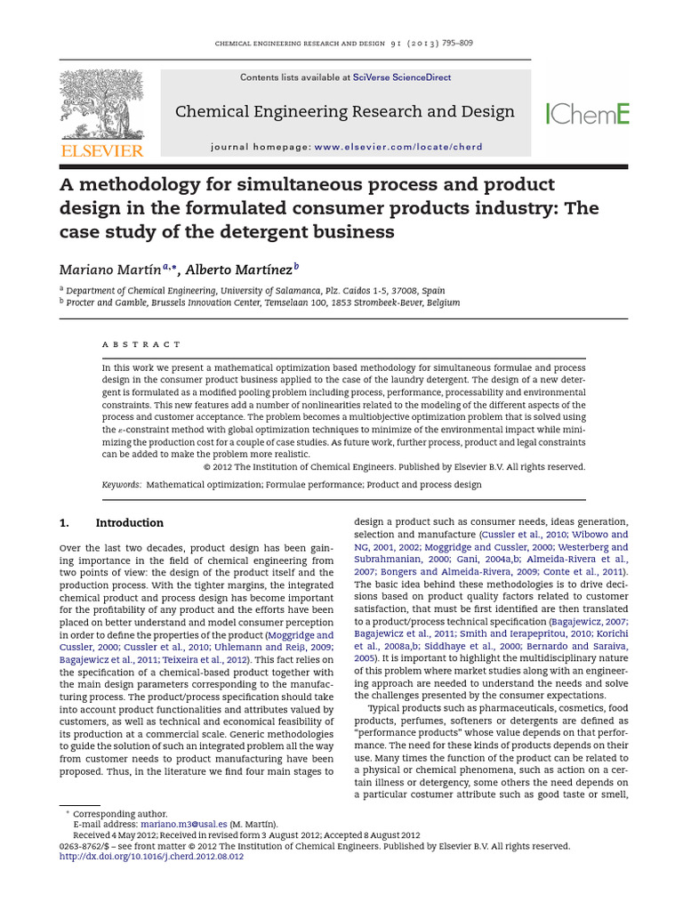 CS3 A methodology for simultaneous process and product | PDF | Detergent