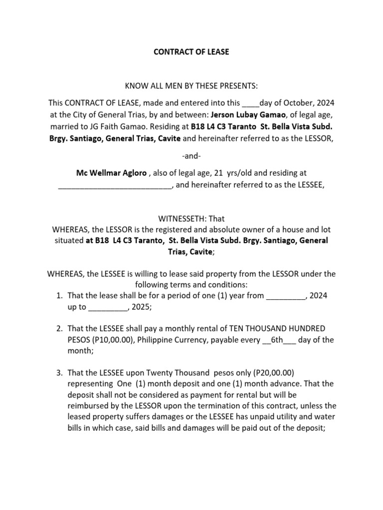 Lease Agreement for Residential Property | PDF | Lease | Consent