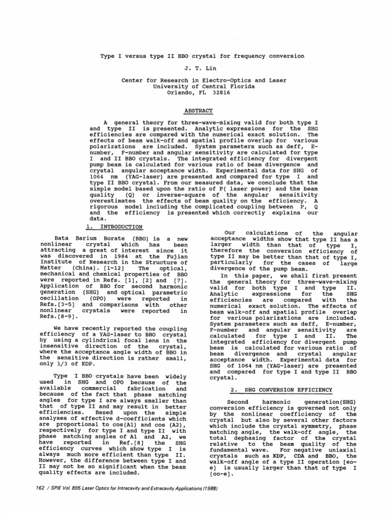 BBO Crystal Frequency Conversion | PDF | Nonlinear Optics | Optics