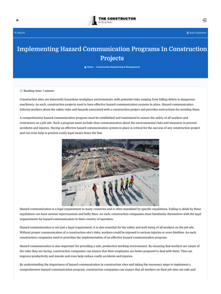 Implementing Hazard Communication Programs in Construction Projects | PDF | Emergency | Hazards