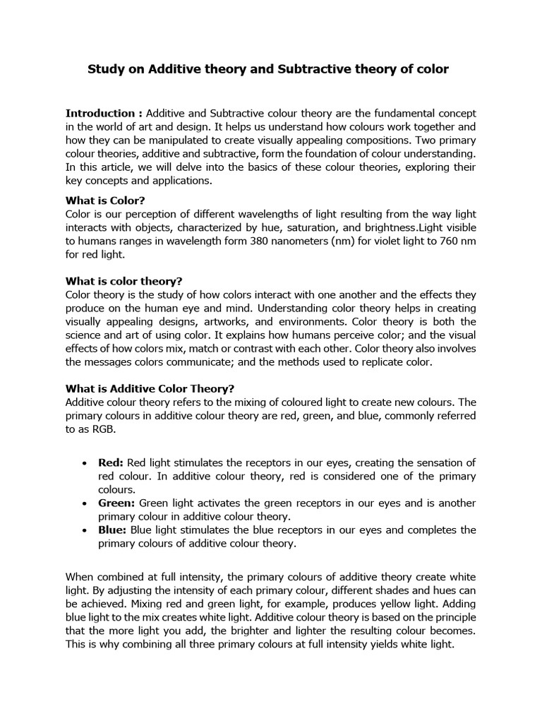 Study on Additive theory and Subtractive theory of color | PDF | Color ...