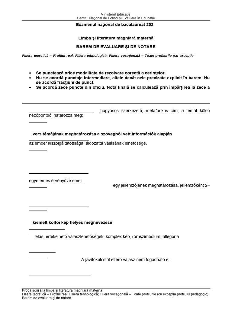 E B Limba Maghiara Materna Real Tehn 2025 Bar Model | PDF