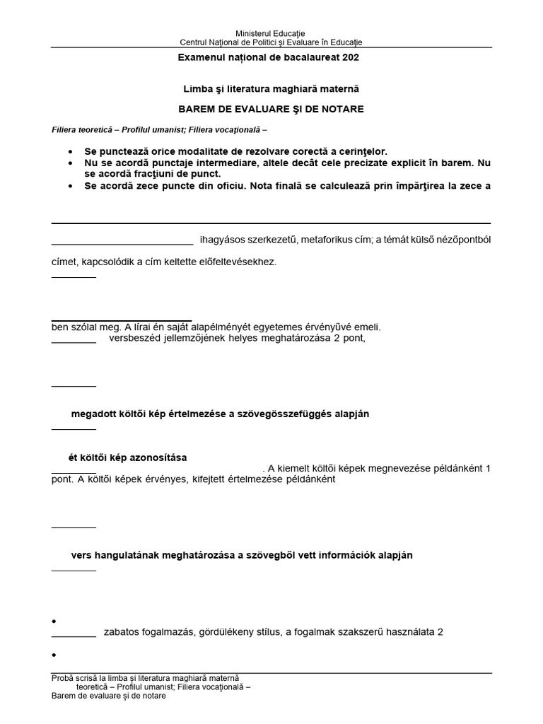 E B Limba Maghiara Materna Uman Ped 2025 Bar Model | PDF