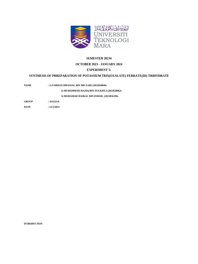 CHM577 Lab Report Exp 5 | PDF | Coordination Complex | Chemical Compounds