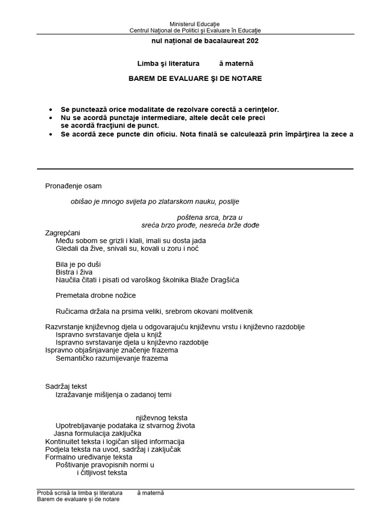 E B Limba Croata Materna 2025 Bar Model | PDF