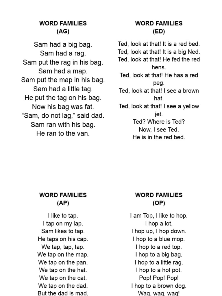 First Grade Word Families Activities | PDF