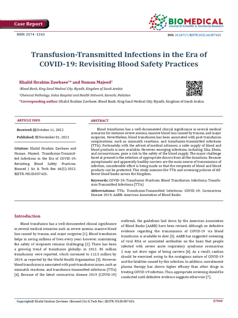 Transfusion-Transmitted Infections in The Era of COVID-19: Revisiting ...