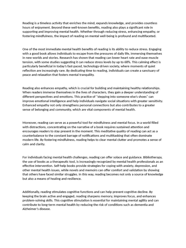 Reading is a timeless activity that enriches the mind | PDF | Mental ...