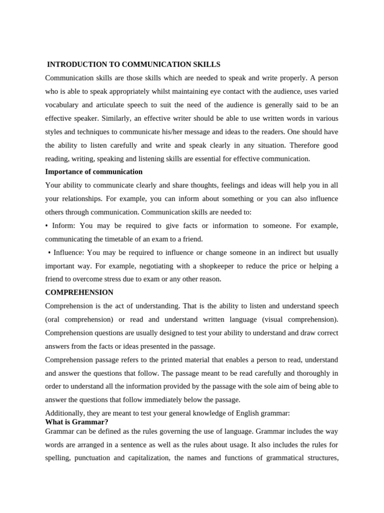 Communication Skills Guide | PDF | Verb | Reading Comprehension