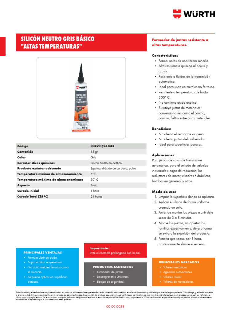 Silicón Neutro Gris Básico "Altas Temperaturas" | PDF | Silicona | Sustancias químicas
