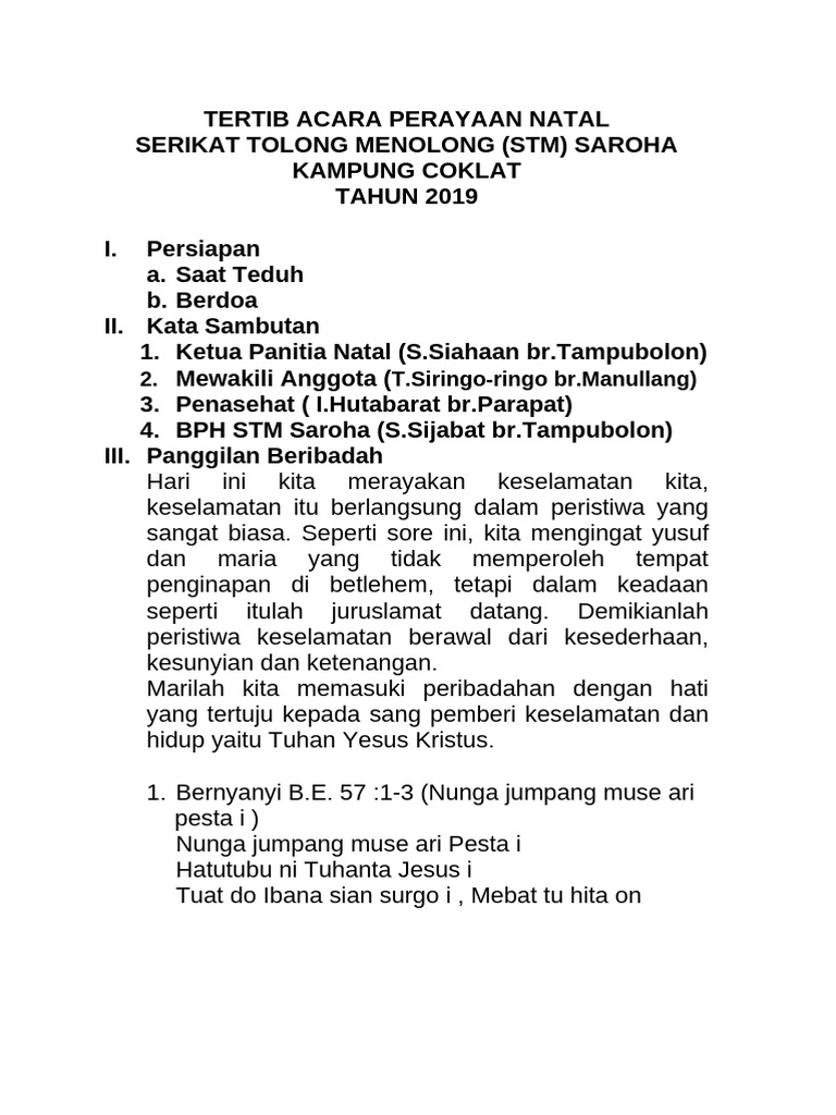 TERTIB ACARA PERAYAAN NATAL stm-2019 | PDF