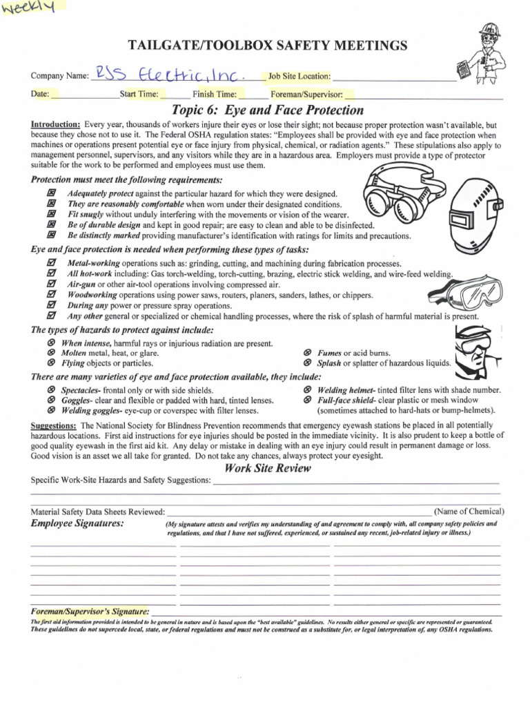 WEEKLY SAFETY SHEET | PDF