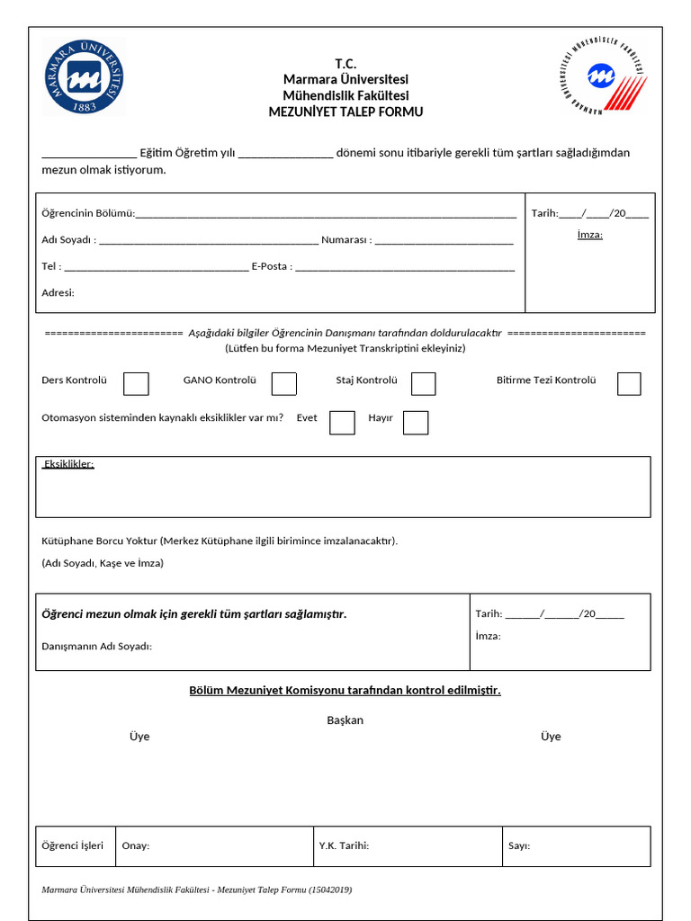 MUMF Mezuniyet Talep Formu 2019 | PDF