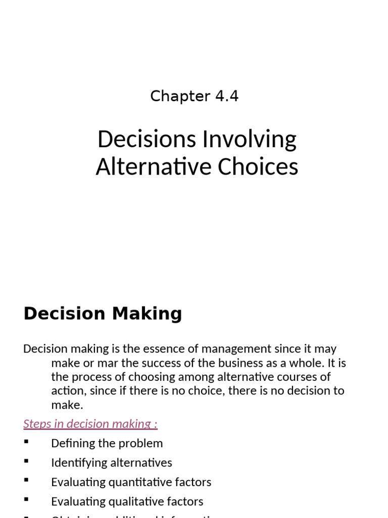 Chapter 4.4 - Decisions Involving Alternative Choices | PDF | Economies ...