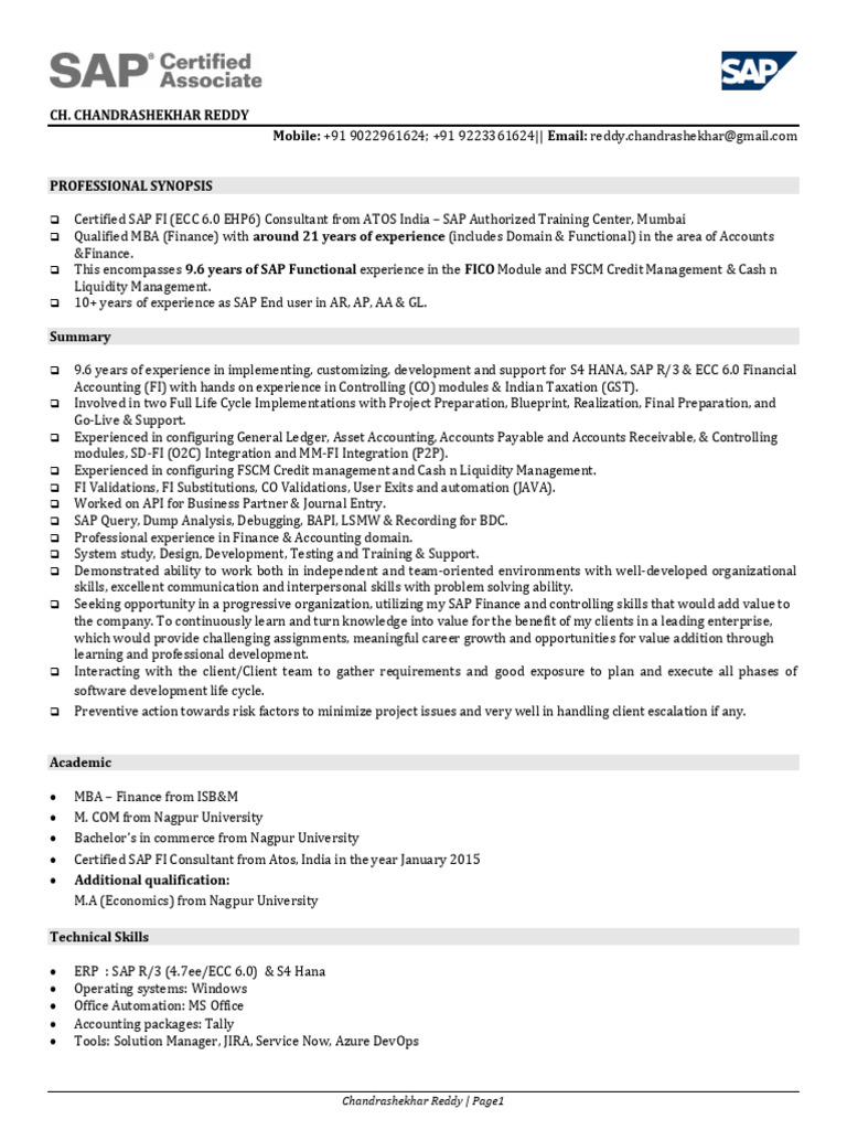 CH Chandrashekhar Reddy - Sap Fico | PDF | Accounts Payable | Depreciation