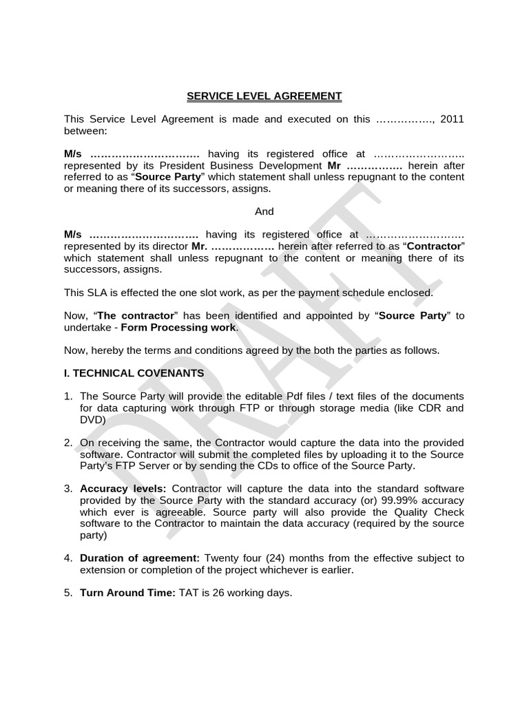 SLA_draft | PDF | Arbitration | Breach Of Contract