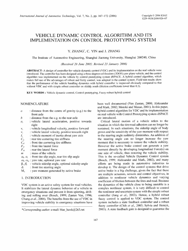 Vehicle Dynamic Control Algorithm and Its Implementation On Control Prototyping System | PDF