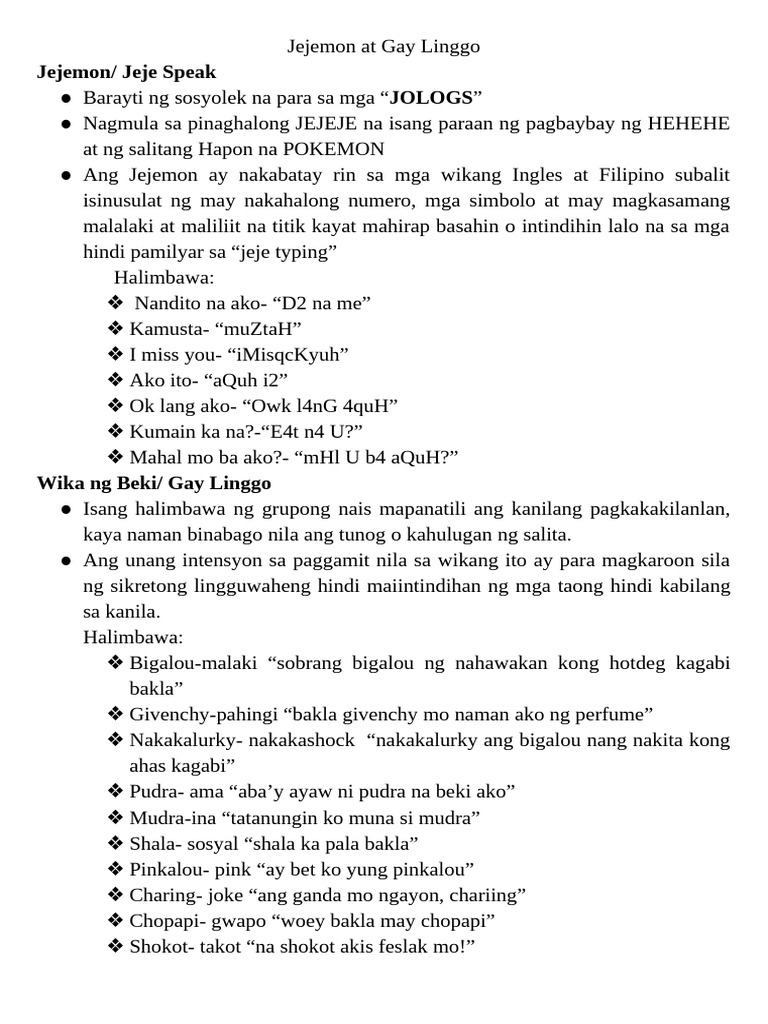 Jejemon at Gay Linggo (Maricris) | PDF